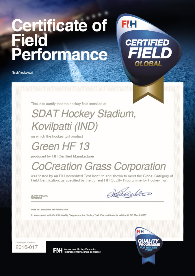 FIH Field Certificate - CCGrass Europe